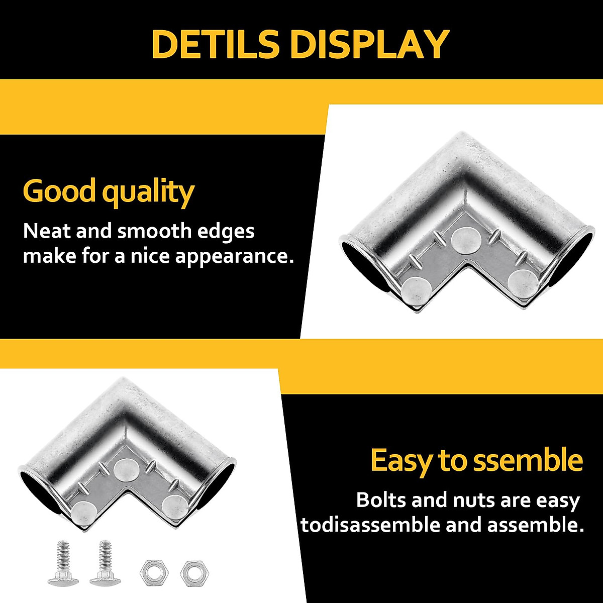 4 Pcs Chain Link Fence Gate Corner, 1-3/8" x 1-3/8" Aluminum Gate Corner Elbow with 12 Screws, Rust-Proof Chain Link Fence Fittings, 90° Gate Elbow Replacement for Outdoor Fence