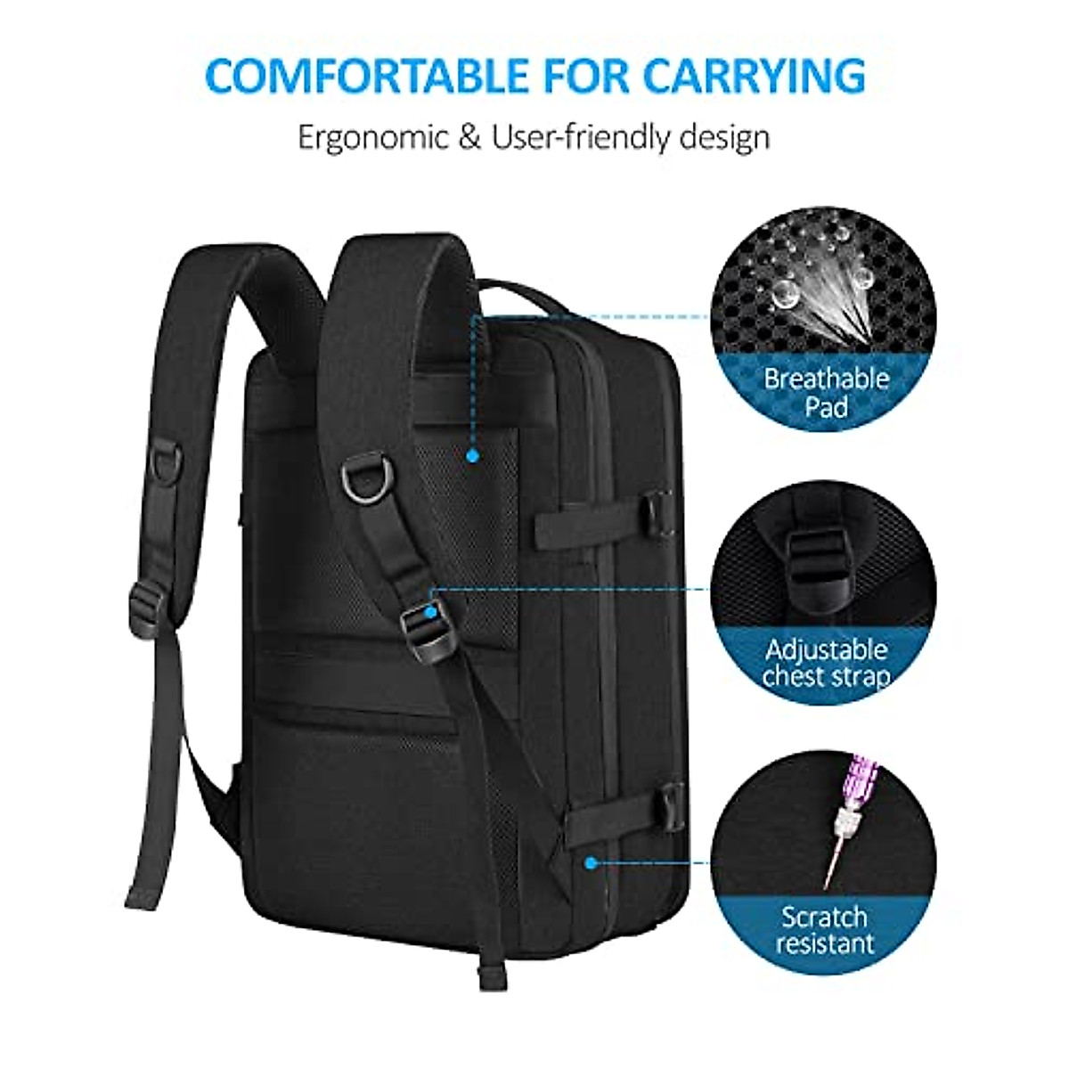 TENNOLA 17inch Laptop Backpack for Men, Travel Backpack Expandable 35L Carry On Business Backpack for Men, Work Backpack for Women Waterproof Backpack for Men & Women