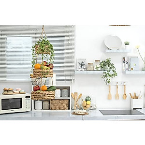 Hanging Fruit Basket Handmade Woven Hanging Basket Kitchen Storage. 3-Tier Fruit Baskets for Produce. Boho Hanging Planter Baskets - Kitchen Produce Storage Eco Friendly Organizer Heavy Duty