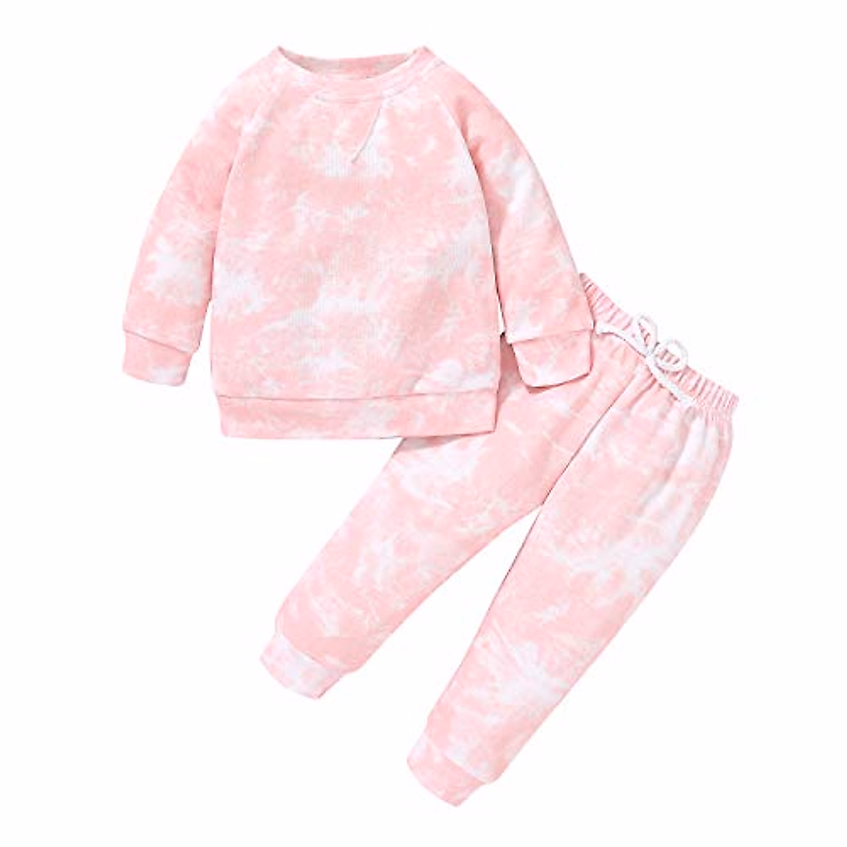 HAPPYMA Toddler Baby Girl Pants Sets Solid Color Long Sleeve Blouse Top + Pants Fall Outfits 2PCS Winter Newborn Clothes (Tie-dye: Pink, 18-24 Months)