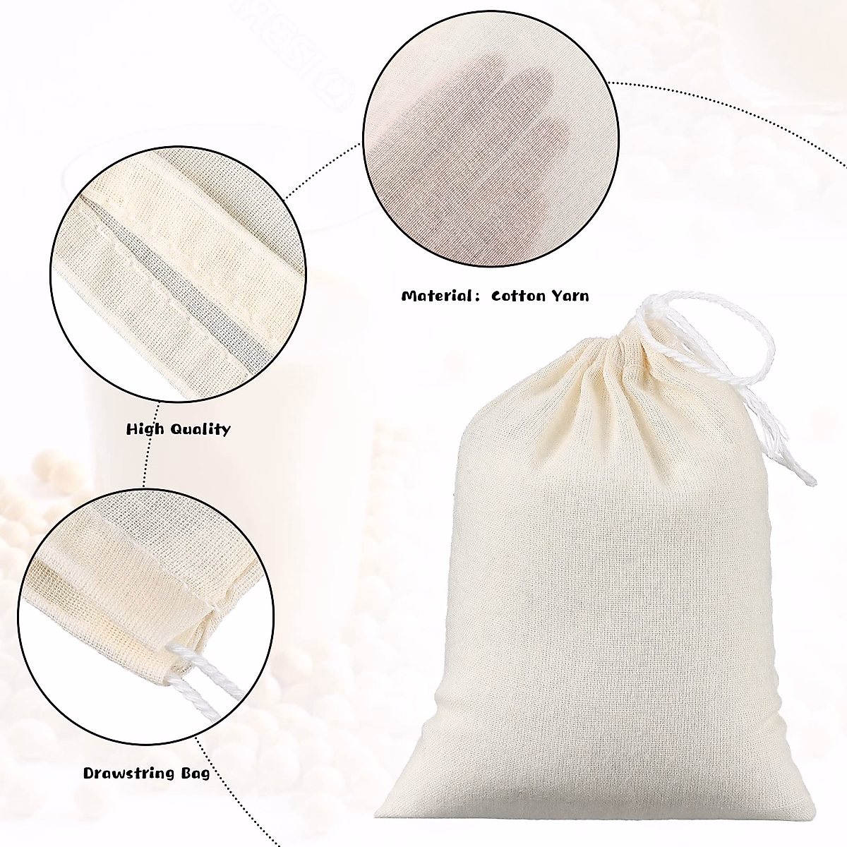 100 Pieces Cheesecloth Bags for Straining Reusable Tea Filter Bags Muslin Bags Cold Brew Bags Milk Tea Filter Strainer Cheese Clothes Cheese Cloth Bags for Office Kitchen Cooking (3 x 4 Inch)