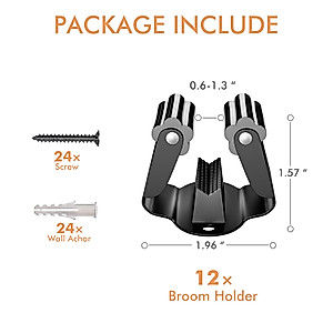 LIGHT DUST Broom Holder Wall Mount - 12 Pack Clip Hooks Mop Hanger Garage Wall Hanging Organizer - Heavy Duty Tool Hangers for Laundry Room Utility Closet Garage Garden Bathroom Tools Organization