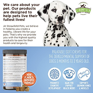 Strawfield Pets' Puppy Multivitamin + Probiotics for Dogs Puppy Vitamins with Joint Support Supplement for Dogs & Puppies Tasty Bacon Flavor 120 Soft Chews