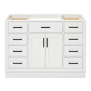 ARIEL Hepburn Bathroom Vanity Base Cabinet 48" White, Single Sink Configuration, 2 Soft Closing Doors, 9 Full Extension Dovetail Drawers, Toe Kick, Matte Black