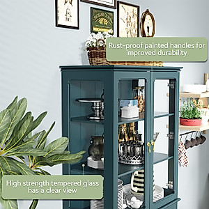 ARTPOWER 72" Freestanding Kitchen Pantry Storage Sideboard, Classical Tall Cabinet with Glass Door and Adjustable Shelves for Kitchen, Livingroom and Dining Room, Dark Teal