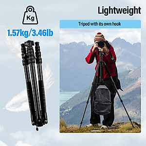 SIRUI Traveler 7C Camera Tripod 65.55 inches Carbon Fiber Arca Tripod with E-10 360° Panorama Ball Head and Arca Swiss Quick Release Plate Load Capacity Up to 17.6lbs, Convertible to Monopod