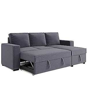 DOUBAO 91" Reversible Pull Out Sleeper Sectional Storage Sofa Bed,Corner Sofa-Bed with Storage Chaise Left/Right Handed Chaise