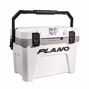 Plano Frost 21-Quart Hard Cooler, Includes Dry Basket, Small, White and Black, Durable, Insulated Ice Chest for Camping, Fishing, and Tailgating