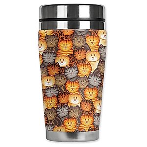 Mugzie Cat Faces Travel Mug with Insulated Wetsuit Cover, 16 oz, Black