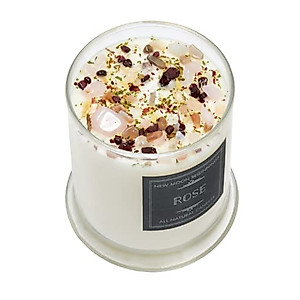 Rose Candle by New Moon Beginnings - Floral Scented Candle - Dried Flower & Crystal Candles - Love Candle - All Natural Soy Candle