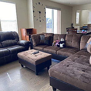 A Ainehome 3 PCS Sectional Sofa Set, L-Shaped Sectional Couch 103" W for Living Room, with Storage Ottoman and Matching Pillows (Left Hand Facing, Chocolate)