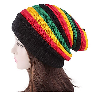 Qhome Fashion Jamaican Reggae Cap Multi-Colour Striped Rasta Hat Slouchy Baggie Beanie Skullies Gorro Rasta Women