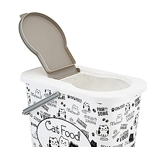 Pounce + Fetch 3 Gallon Pet Dry Food Container with Scooper | Cat Food Organizer | Helps Organize Pantry and Cabinets | Cats & Kitty Print Design | Carrying Handle | Flip Top Lid