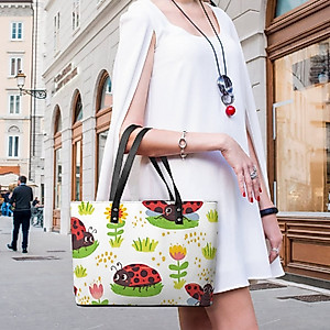Womens Handbag Ladybug And Ladybird Floral Pattern Leather Tote Bag Top Handle Satchel Bags For Lady