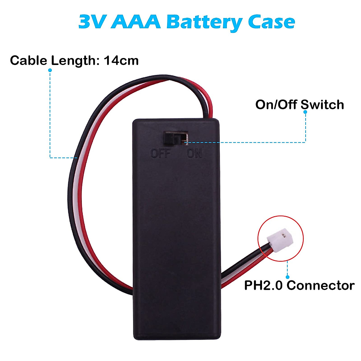 Geekstory Battery Holder - 5 PCS 3V AAA Battery Case Cover Storage Box with ON/Off Switch and Wire Leads PH2.0 JST Connector Male for BBC Micro:bit Arduino