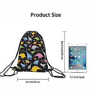 Beabes Dinosaurs Drawstring Bags Backpack Bag Cool Wild Cartoon Cute Prehistoric Colorful Animal Silhouette Sport Gym Sack Drawstring Bag String Bag Yoga Bag for Men Women