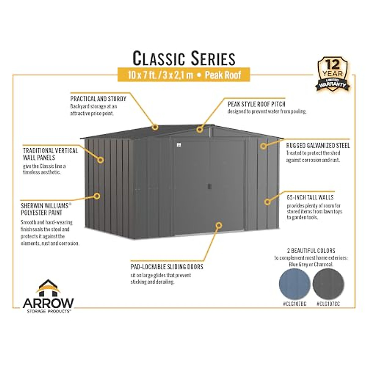 Arrow Sheds 10' x 7' Outdoor Steel Storage Shed, Blue