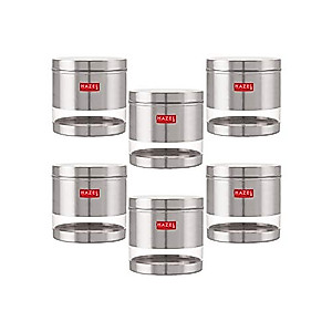 HAZEL Stainless Steel Containers Set For Kitchen Storage Transparent See Through Matt Finish Storage Jars Dabba, Set of 6, 2000 ML Each, Silver