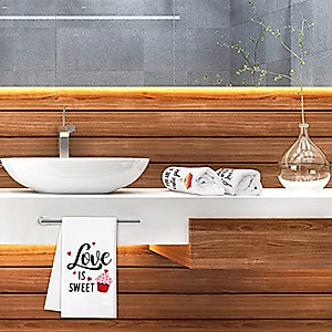 Valentine's Day Kitchen Towels Baking Love Bathroom Hand Towels w/Hanging Loop (Symmetrical Pattern), 23.5''x16'' Super Absorbent Soft Love Towel Valentines Day Kitchen Bath Gift for Him or Her