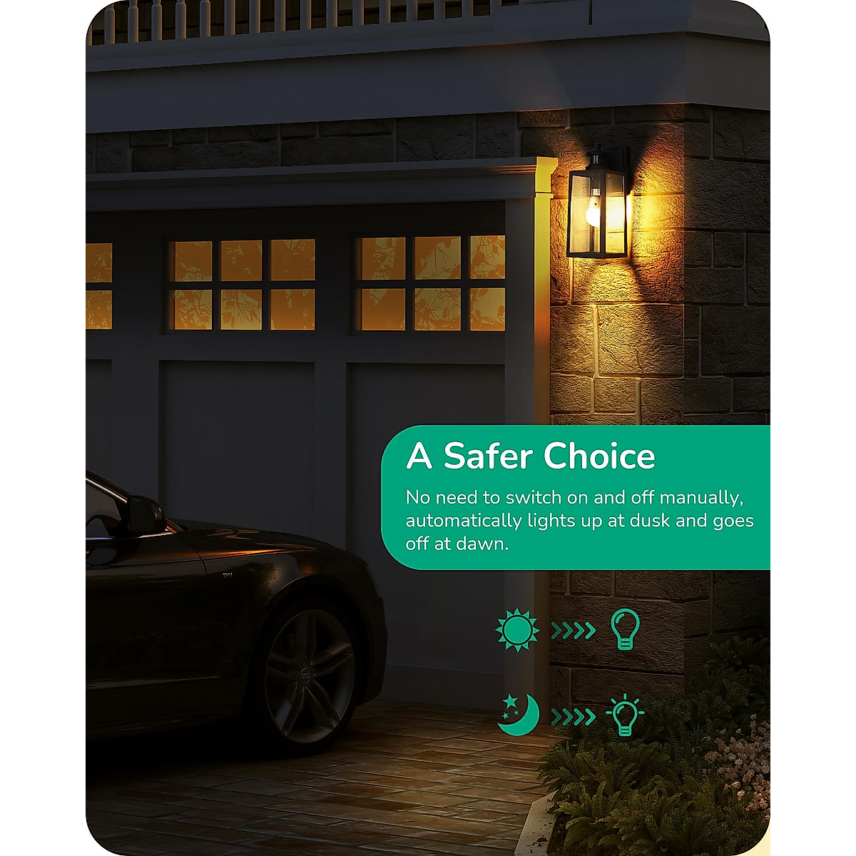 EDISHINE Dusk to Dawn Light Bulbs Outdoor, A19 LED Light Bulb 2700K Warm White, 9W Equivalent 60W, Automatic On/Off, Dual External Sensor, 800LM Bright Light Bulb, E26 Base, 4 Pack, UL Listed