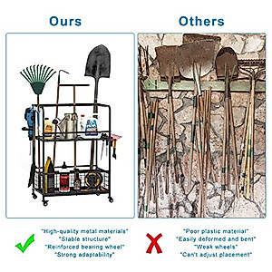 OUSHENG Garden Tool Organizer for Garage, 37"x26"x16" Yard Tool Racks with Wheels, Power Tool Oraganizer and Storage Holder for Garage Garden Yard Shed Indoor Outdoor, Gifts for men