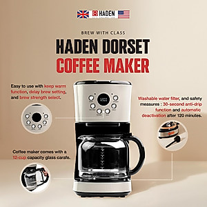 HADEN Retro Style 12 Cup Programmable Home Coffee Maker Machine with Carafe and Wide Slot Stainless Steel Retro 2 Slice Toaster, Putty Beige