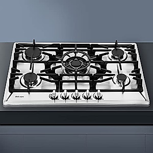 30 Inch Gas Cooktop, Built-in Stainless Steel 5 Burners Gas Stovetop LPG/NG Convertible Gas Stove Top Dual Fuel Gas Hob DM527-SC02