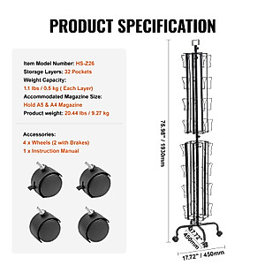 VEVOR Greeting Cards Display Rack, 32 Pockets Rotating Postcard Brochure Display Stand, 360° Spinning Card Display Rack with Sign Holder & 4 Wheels (2 Lockable) for Exhibitions Office Trade Show