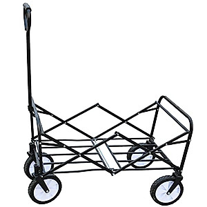 Collapsible Outdoor Utility Wagon Cart with Cup Holder, Large Capacity Folding Garden Shopping Cart,Heavy Duty Foldable Cart, for Activities, Parks, Camping (Blue)