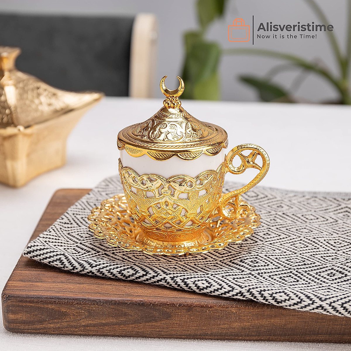 Alisveristime 27 Pc Turkish Greek Arabic Coffee Espresso Cup Saucer Set (Gelincik) (Gold)