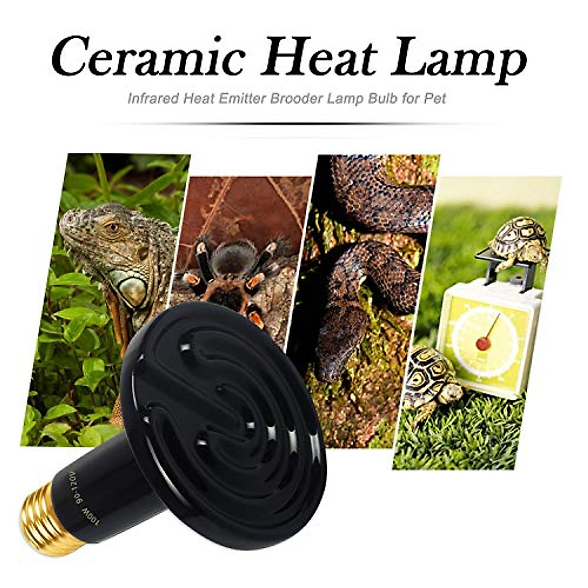 100W 2 Pack Ceramic Heat Lamp Bulb Infrared Reptile Heat Emitter Heater Lamps Bulbs for Pet Brooder Coop Chicken Lizard Bearded Dragon Turtle Snake Aquarium, No Light Emitted No Harm (ETL Listed)