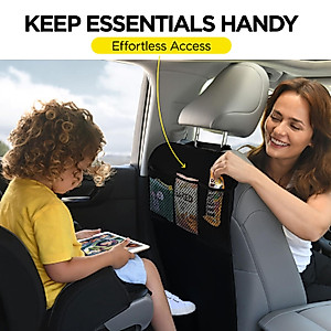 lebogner Back Seat Cover For Kids + 3 Pocket Storage Organizer, 2 Pack X-Large Waterproof Kick Mats Backseat Protector, Car Seat Back Protectors For Vehicles To Protect From Dirt, Mud & Scratches