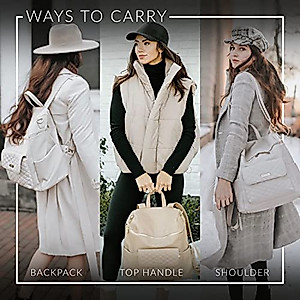 Monaco Large Diaper Bag Backpack by Luli Bebe - Designer Modern Vegan Leather Stylish Baby Backpack Diaper Bag for Mom, Multipurpose, Roomy, with Changing Pad (Pearl White)