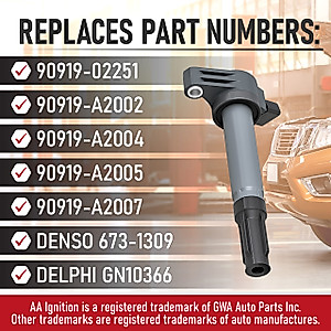 Ignition Coil Replaces 90919-A2007, Compatible with Lexus, Toyota & Scion 2.7L, 3.5L V6 Vehicles - Coil Pack Fits, Camry V6, Avalon, Rav4, Sienna and more