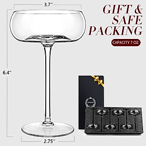 Chouggo Set of 6 Martini Glasses, Act Deco 7Oz Crystal Coupe Glass with Unique Convex Bottom, Elegant Hand Blown Cocktail Glasses for Bar, Martini, Cosmopolitan, Manhattan, Gimlet, Pisco Sour