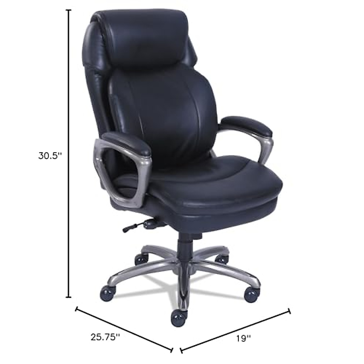 SertaPedic Cosset High-Back Executive Chair, Supports Up to 275 Lb, 18.75" to 21.75" Seat Height, Black Seat/Back, Slate Base