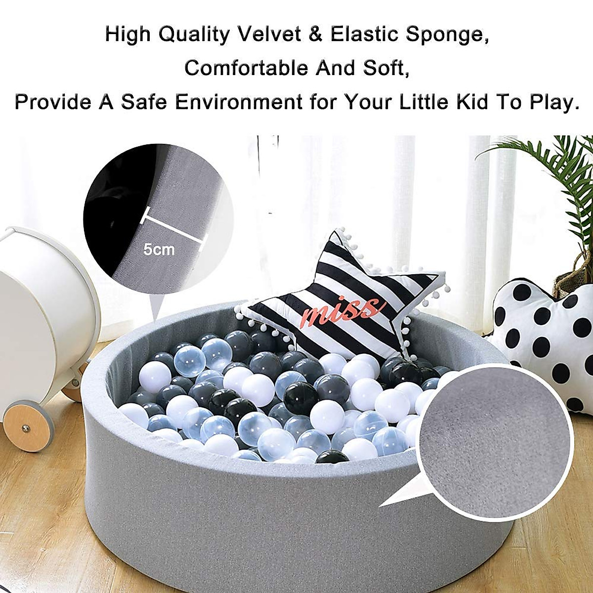 Triclicks Deluxe Kids Ball Pit Kiddie Balls Pool Soft Baby Playpen Indoor Outdoor - Ideal Gift Play Toy for Children Toddler Boys Girls (Grey)