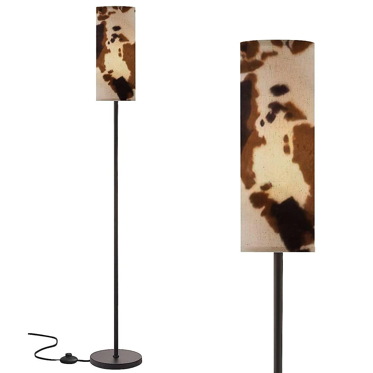 RZNTJHUINA Modern Standing Lamps Cow Skin Texture Country Farmhouse Floor Lamp Rustic Metal Pole Lamp with Linen Lampshade for Bedroom Living Room Office Nursery Reading Foot Switch Western Decor