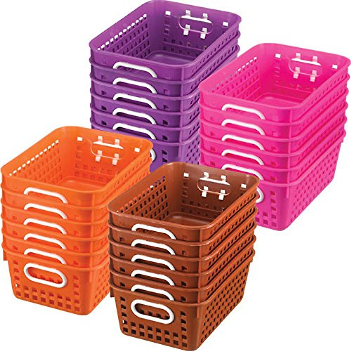 Really Good Stuff Multi-Purpose Plastic Storage Baskets for Classroom or Home Use - Stackable Mesh Plastic Baskets with Grip Handles 11" x 7.5" (Red - Set of 12)