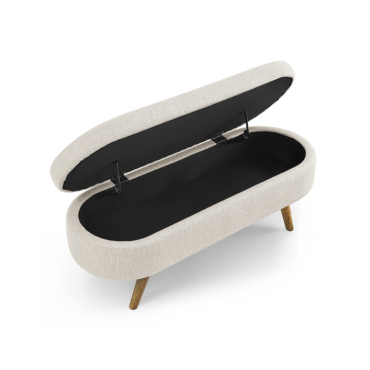 ECLYL Oval Storage Bench 43.5" Linen Fabric Upholstered Entryway Bench with Solid Wood Legs Ottoman Bench Indoor Bench for Living Room/Bedroom/End of Bed/Entryway (Beige)