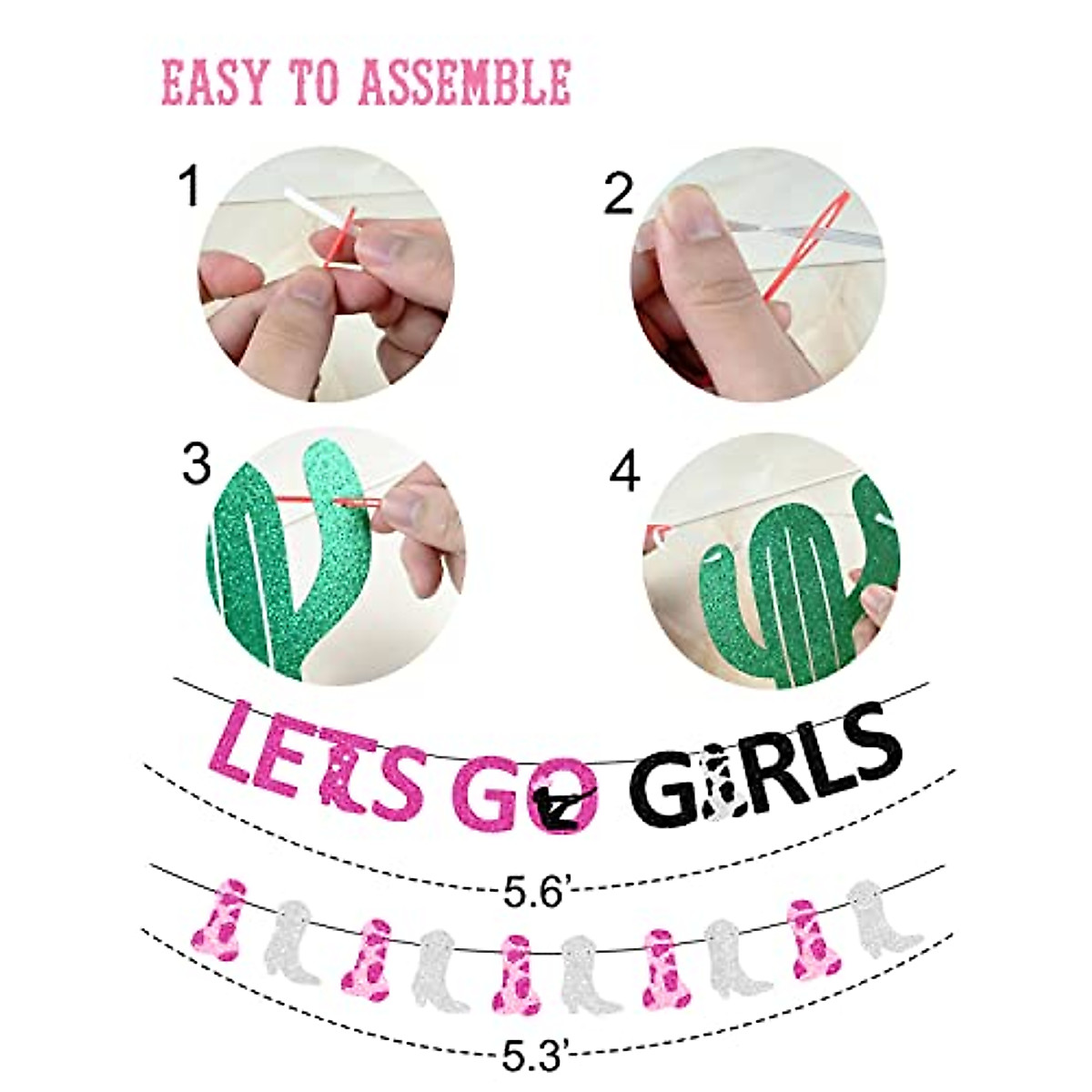 Let's Go Girls Banner for Nashville Bachelorette Party Space Cowgirl Western Party Last Rodeo Bachelorette Party Decorations Pink & Sliver