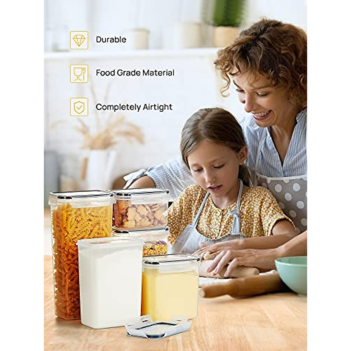 Kootek Cereal Containers Storage Set, 16 Pcs Pantry Kitchen Organization and Storage Airtight Food Storage Container, Leakproof 25.2L with Pen, Chalkboard Labels, Measuring Spoon Set