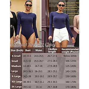 MANGDIUP Women's Round Collar Long Sleeve Elastic Bodysuit Jumpsuit (Black, XXL)