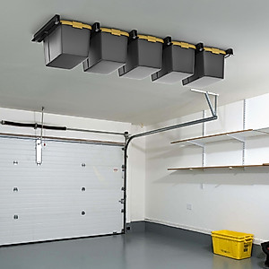 WALMANN Overhead Tote Storage Rail System, Heavy Duty Garage 16" Joists Ceiling Bin Storage Rack Adjustable Tote Slide Garage Storage System(for 5 Bins, Bins Are Not Included)