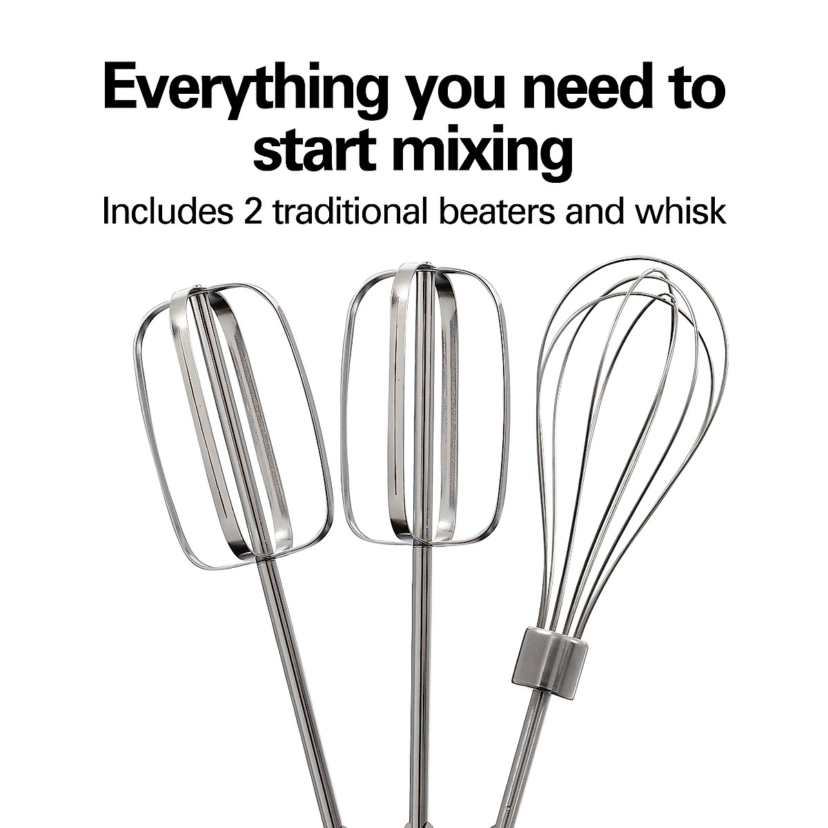 Hamilton Beach Electric Hand Mixer, 6 Speeds + Stir Button, 300 Watts of Peak Power for Powerful Mixing, Includes Whisk and Storage Clip, Black (62628)
