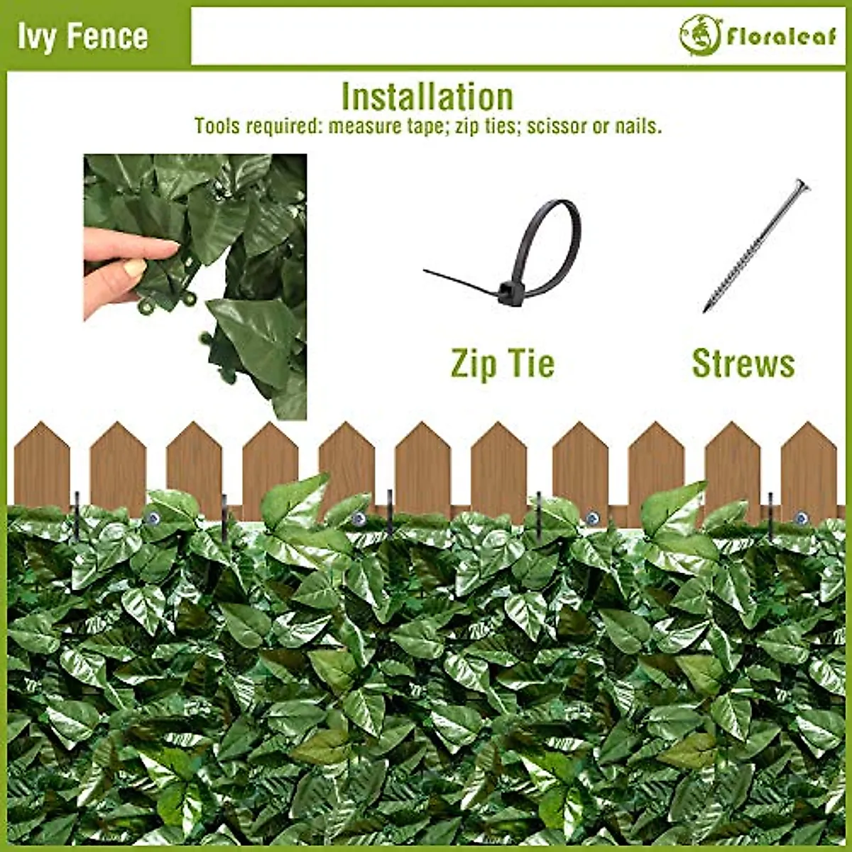FLORALEAF Artificial Ivy Privacy Fence Screen 3'x8' Artificial Hedge Leaf and Faux Ivy Vine Leaf Fence Wall Decoration for Outdoor Garden, Yard Decore