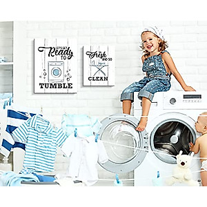 Kas Home 2 Panels Laundry Room Decor Laundry Room Wall Sign Tumble Fresh Clean Canvas Laundry Wall Art Plaque Farmhouse Laundry Rules Wall Decor (White - laundry, 12 x 15 inch + 8.6 x 11 inch)