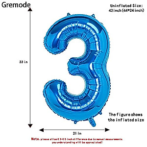 Blue 3 Balloons,40 Inch Birthday Foil Balloon Party Decorations Supplies Helium Mylar Digital Balloons (Blue Number 3)