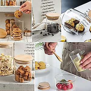 JOUALY 8-Pack Glass Food Storage Jar 8 oz,100% Sealed Borosilicate Glass Bamboo Glass Jars with Bamboo Lid and Bamboo Spoon for Candy, Spices, Coffee Beans, Nuts, Condiments, Cookies, Flour,Tea
