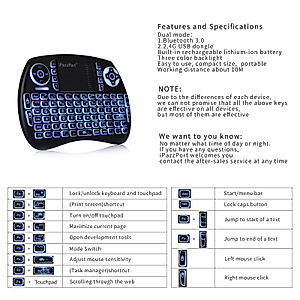 iPazzPort (Newest Upgrade) Mini Bluetooth Keyboard with Touchpad (Handheld Keyboard), Backlit Mini Wireless Keyboard with 2.4G USB Dongle for Google/Android TV Box/FireStick/Laptop/PC KP-21SM